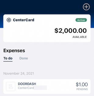How do I view and submit my expenses on the CenterCard mobile app?
