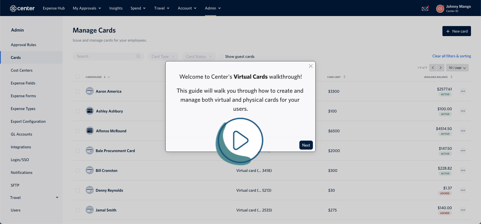 Center Virtual Cards FAQ Guide