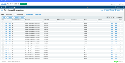 How will Center transactions appear in Sage Intacct?
