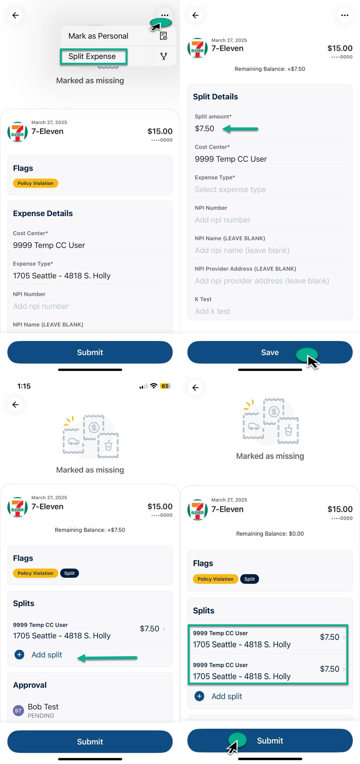 How do I split an expense?