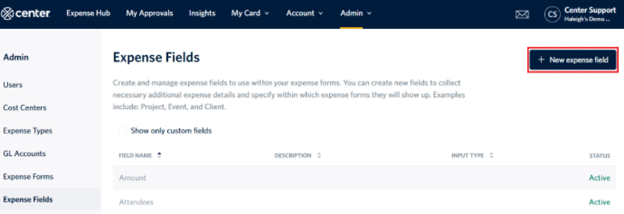 How do I create custom expense fields?