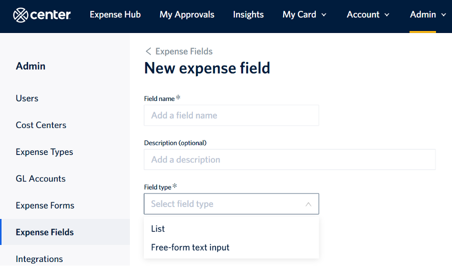 How do I create custom expense fields?